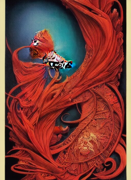 Lexica - Red betta fish by james jean and frank frazetta + black paper ...