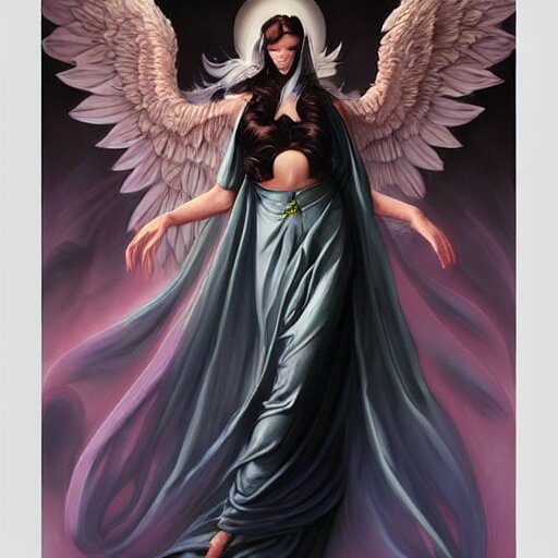 Lexica - A robed angel with iridescent black raven wings, by Peter ...