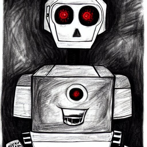 Lexica - A scary horror themed robot, drawn with charcoal and pen and ink