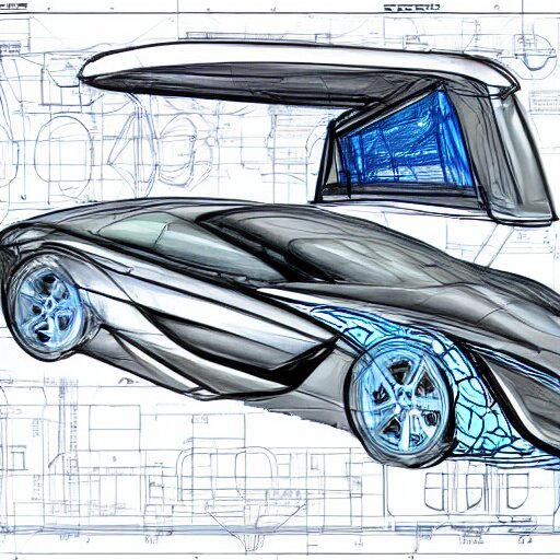 Drawing, Blueprints for a car, science fiction, technical, high ...