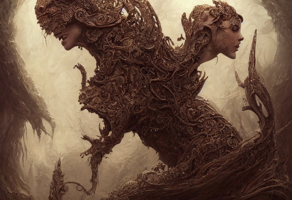 Lexica - Low angle shot of a beautiful female creature by Guillermo Del ...