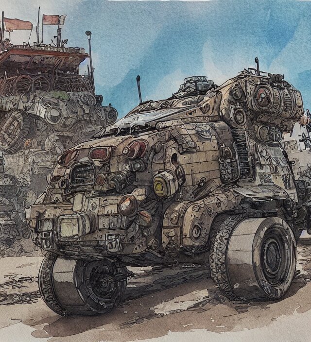 Lexica - A watercolor ink painting of a post - apocalyptic mad max ...