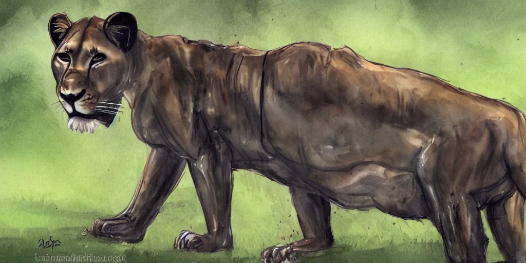 Lexica - A lioness, made of tar, in a suburban backyard, dripping tar ...