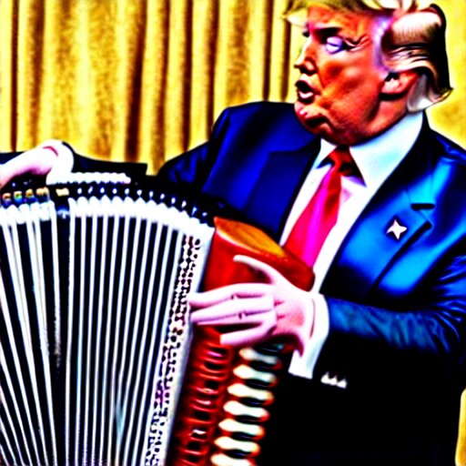 Lexica - “ donald j. trump playing an accordion with his hand gestures
