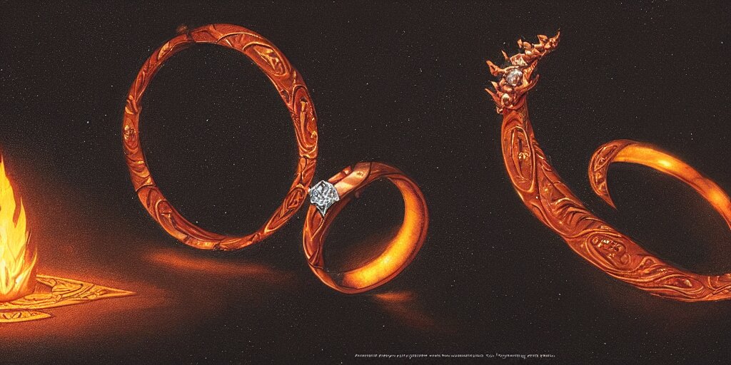 magic ring with a diamond, fire, flame, engraving, d & d, item ...