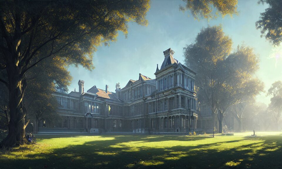 Lexica - A large victorian college building surrounded by houses and ...
