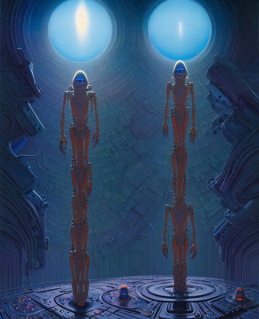 Lexica - Humanoid robot,, symmetry, faded colors, exotic alien features ...