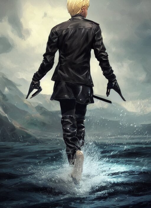 Lexica - Beautiful blonde teenage boy assassin walking on water ...