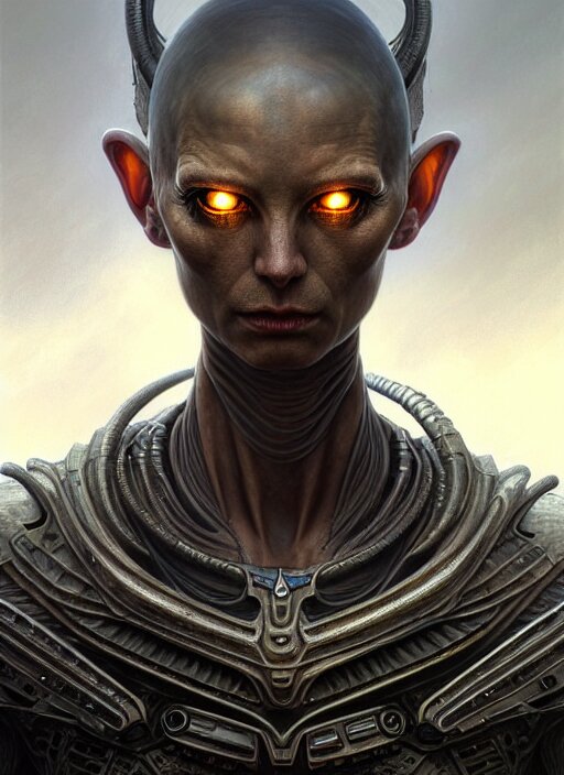 Lexica - Closeup portrait shot of a alien warrior in a scenic dystopian ...