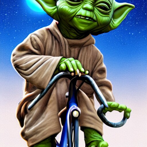 Lexica - Yoda disguised as et on his bike, heading to the moon, sadness ...