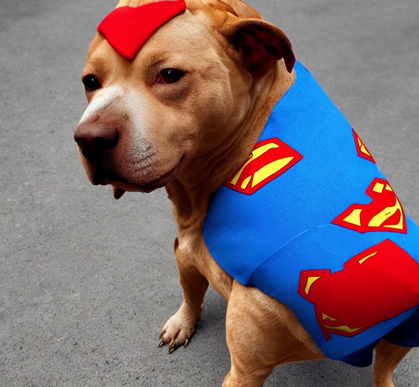 Lexica - Pitbull dog wearing superman suit, hyperrealistic, 8 k ...