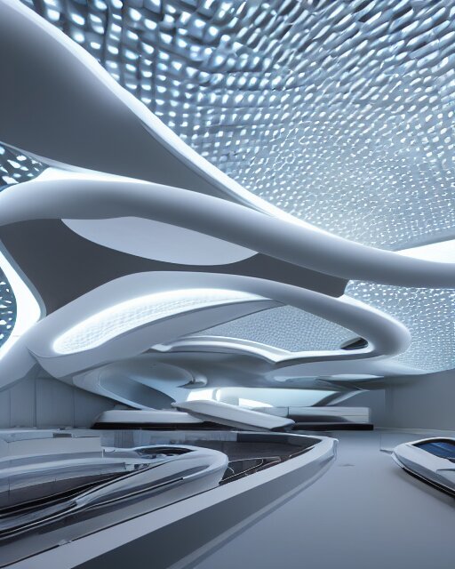Lexica - Futuristic large exhibition hall designed by Zaha Hadid with ...