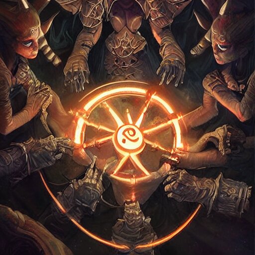 female acolytes using demonic summoning circle to summon a demon ...