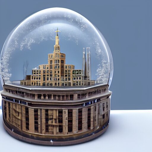a snow globe with a soviet building in it, a computer rendering ...