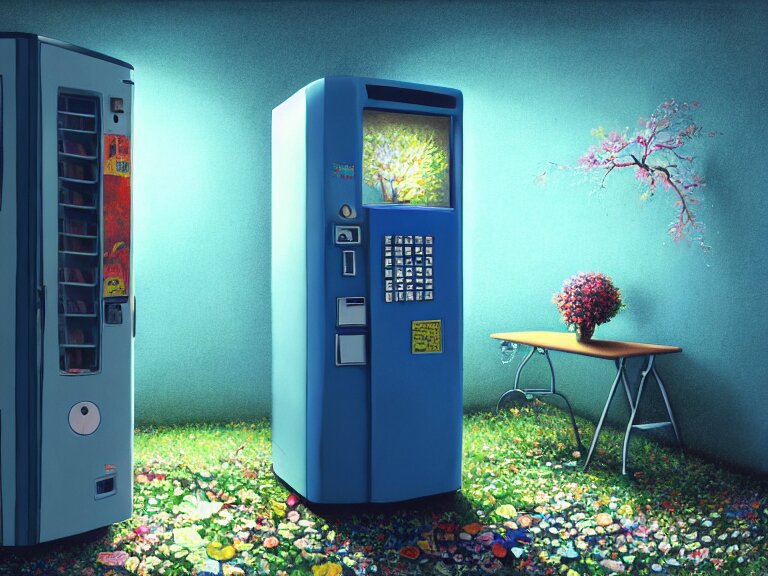 Lexica - Close up of a vending machine in an abandoned office with ...