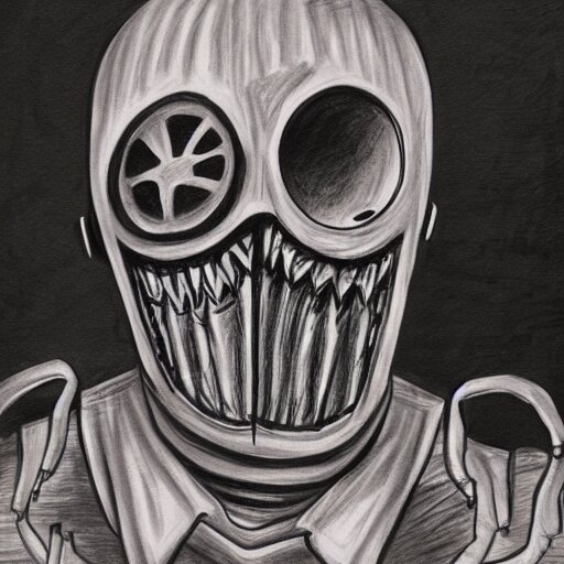 Lexica - A scary horror themed robot, drawn with charcoal and pen and ink