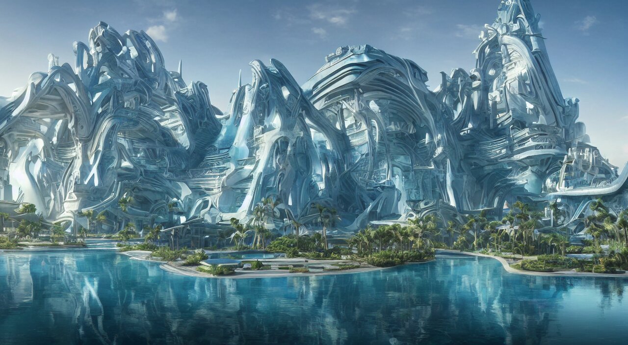 Lexica - a matte painting of a Modern Atlantis temple of dynasty highly ...
