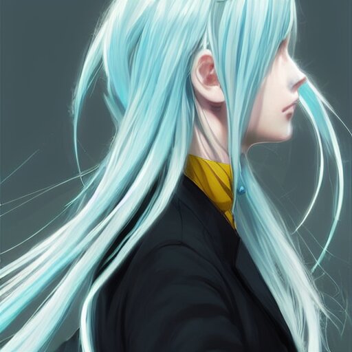 Lexica - Side profile of rimuru tempest with sky blue hair, long hair ...