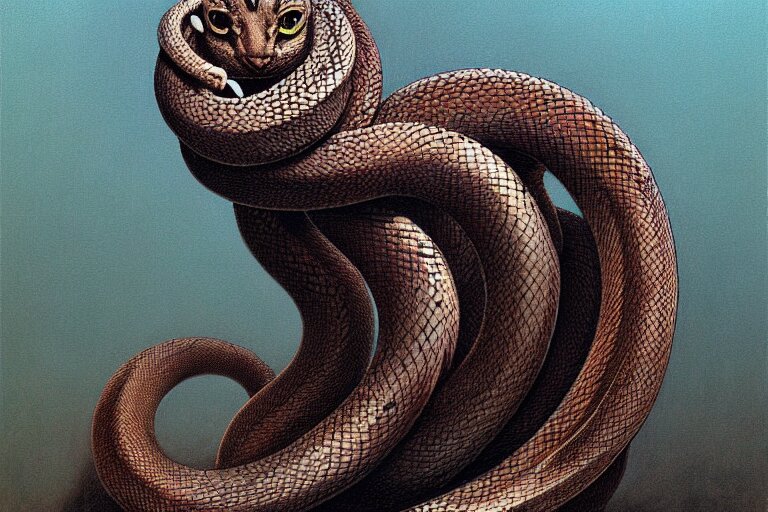 Lexica - Painting of hybrid, snake!!! and ( ( ( ( cat ) ) ) ) fused ...