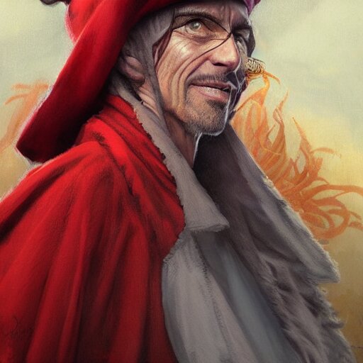 Lexica - Portrait of rincewind wearing bright red wizard robe and hat ...