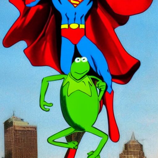 Lexica - Superman holding kermit the frog by the throat, floating ...