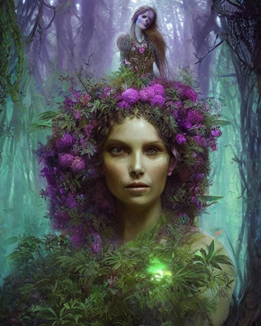 Lexica - Portrait of woman queen dryad made of plants weed and trees ...