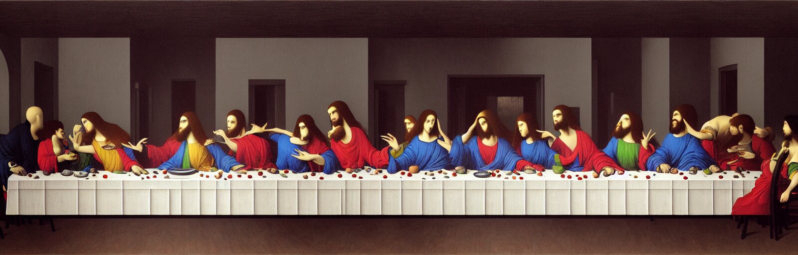 Lexica - Colorful!!! the last supper by rene magritte, cyberpunk ...