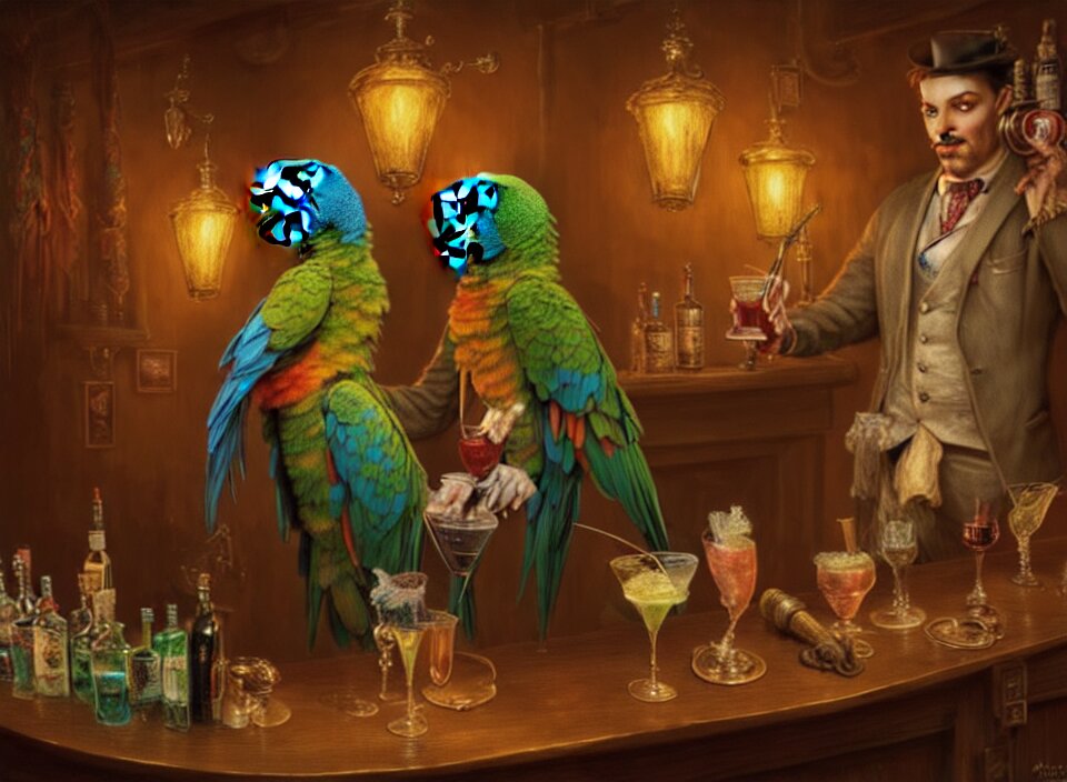 Lexica - Parrot anthro as dapper bartender, dimly-lit cozy tavern ...