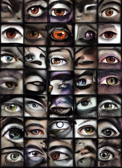 Lexica - Grid montage of cube shaped eyes cubes, square shaped black ...