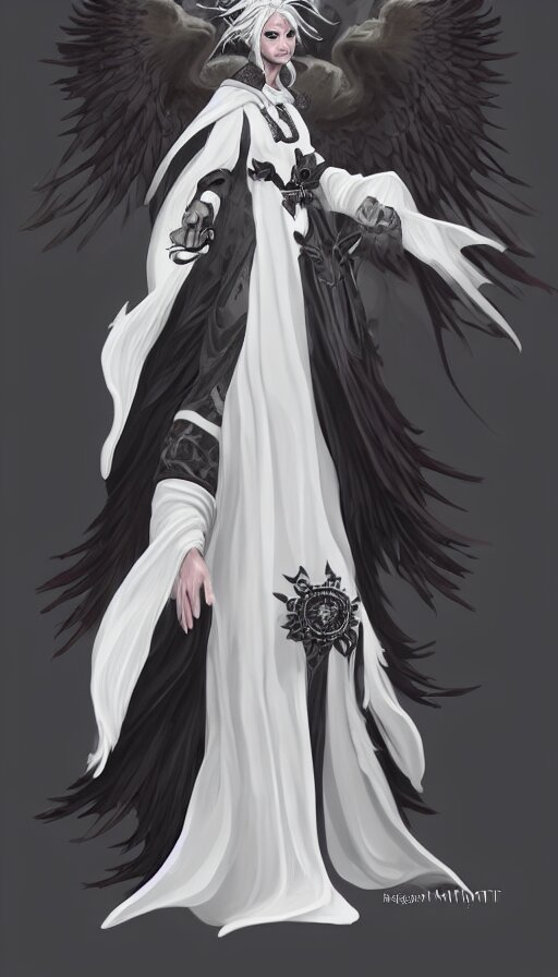 Lexica - Raven headed warlock, wind magic, white cloudy robes ...