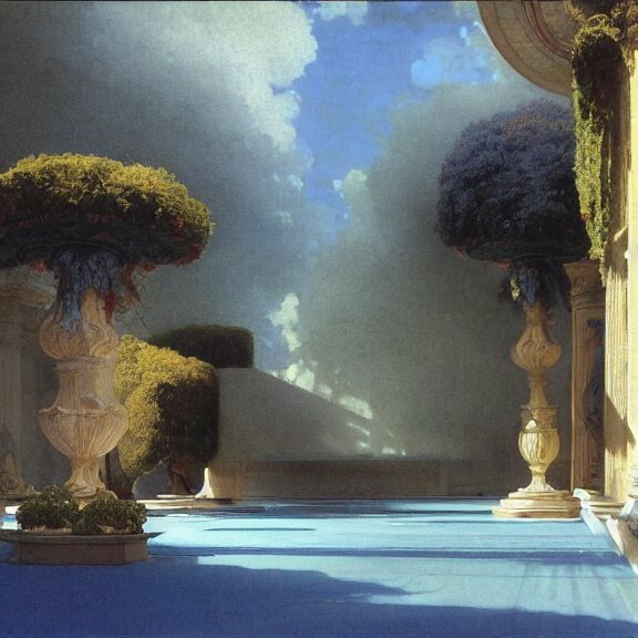 Lexica - Gardens of marble draped in flowing sheets of cobalt blue ...