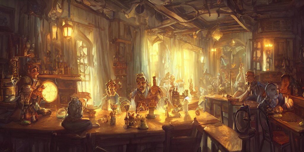 Lexica - Tavern scene, cinematic, Victorian, by Tony Sart and Anato ...