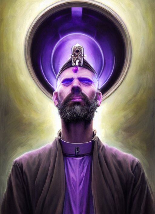 Lexica - Portrait of a cyberpunk orthodox priest with purple eyes, grim ...