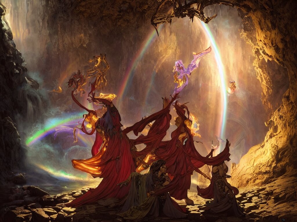 Lexica - Painting of powerful stylish sorcerer and a cleric banishing ...