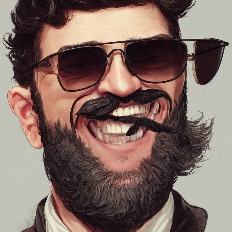 Lexica - Handsome man smiling with a beard wearing sunglasses, Mark ...
