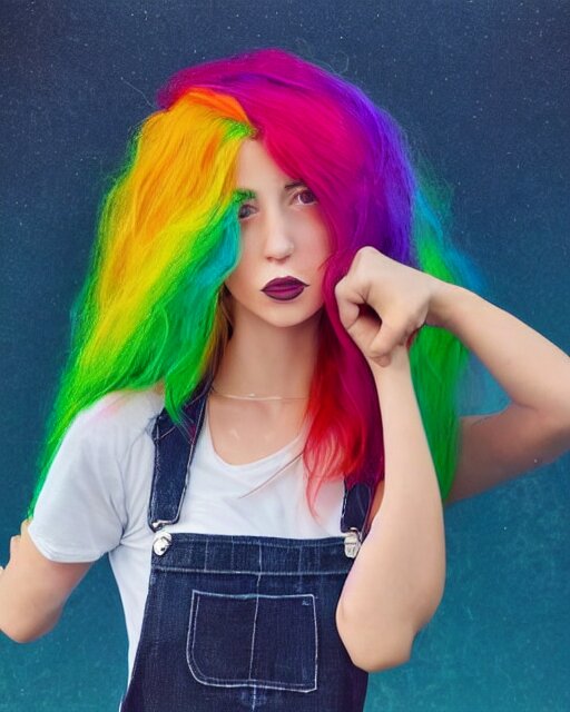 Lexica - Full body portrait of an attractive woman with rainbow hair ...