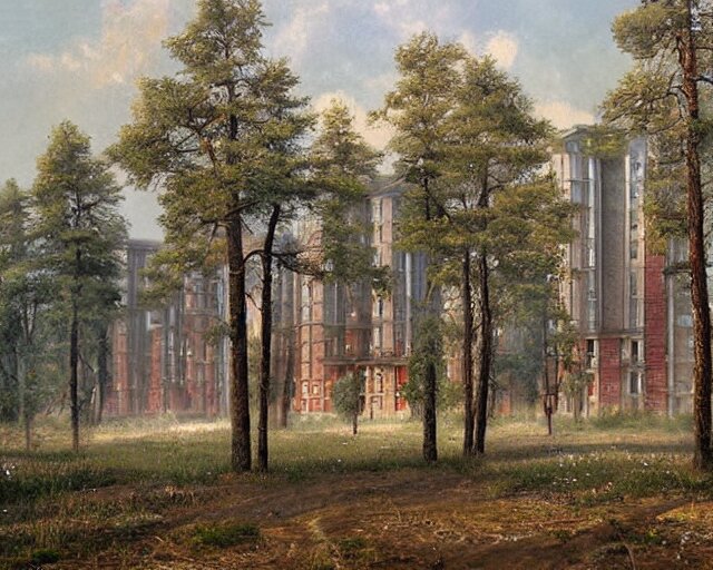 Lexica - Beautiful matte painting of cute soviet block of flats ...