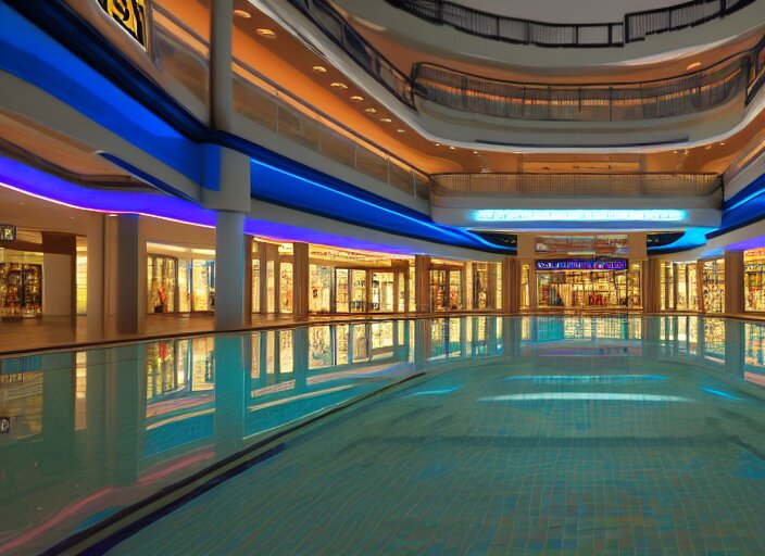 Lexica - Inside a massive pristine empty mall with a large swimming ...