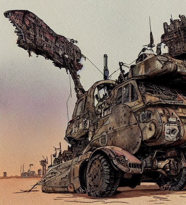 Lexica - A watercolor ink painting of a post - apocalyptic mad max ...