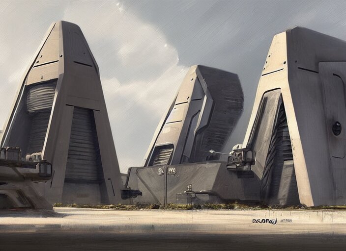 Lexica - Concept art of spacex big brutalist base, oil painting by jama ...