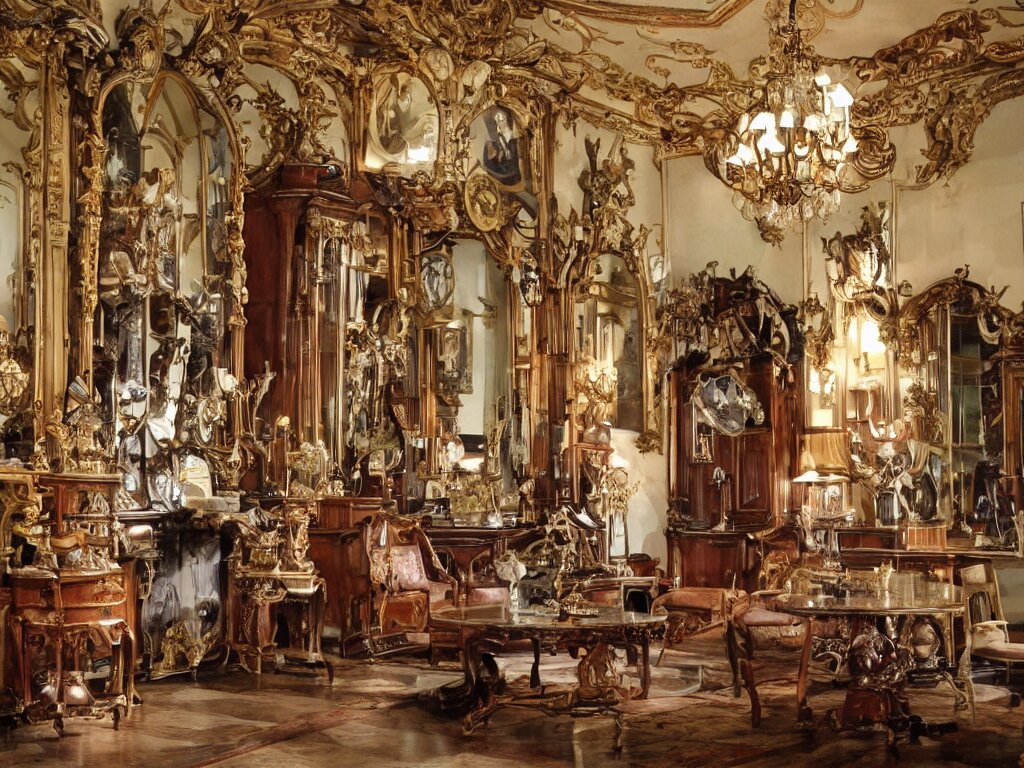 Lexica - Antique clocks and giant exotic birds in a baroque salon of ...