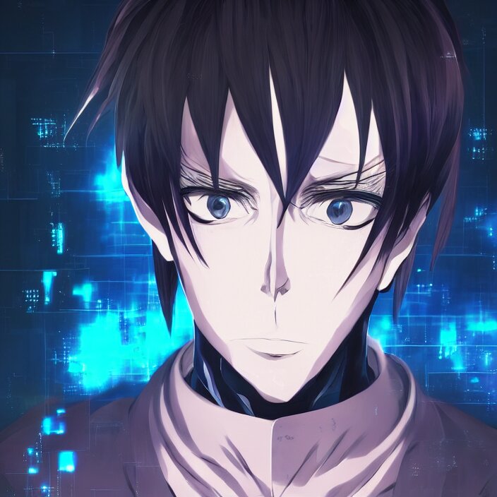 Lexica - Portrait of a male anime character, kannon mindar android ...