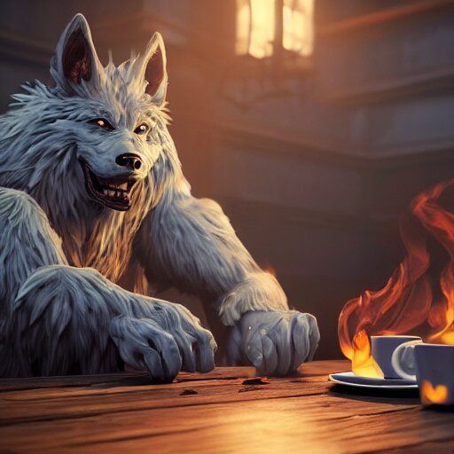 Lexica - A epic and beautiful rococo werewolf drinking coffee, in a ...