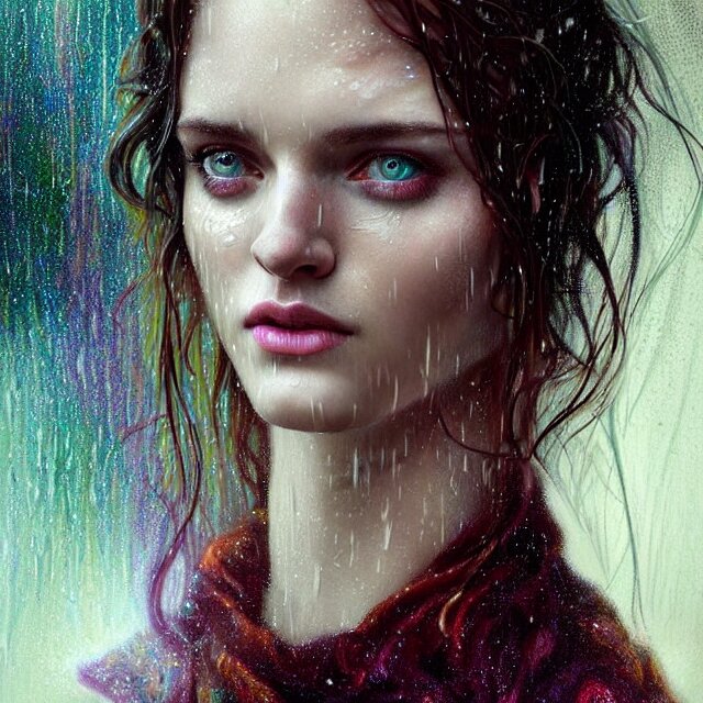 Lexica - Bright portrait LSD rain on face and wet hair, diffuse ...