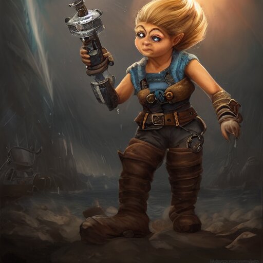 Lexica - Full body portrait of a scrappy female gnome engineer with ...