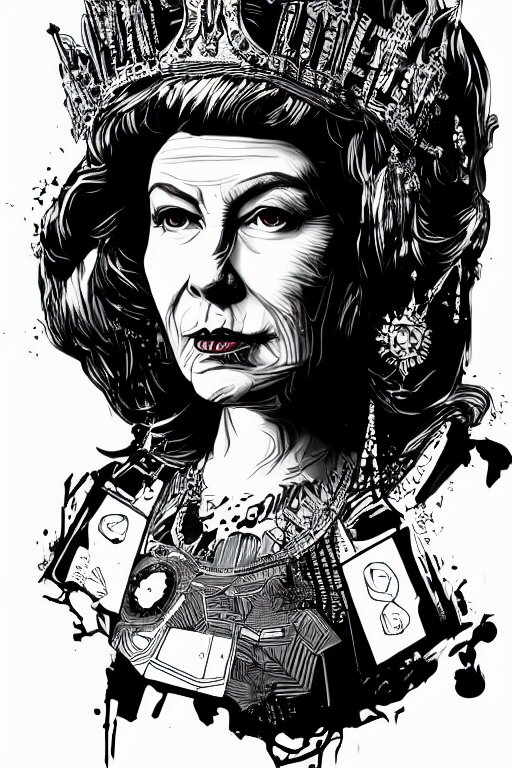Lexica - Heroine, beautifulvintage ink style, cyberpunk queen elizabeth ...