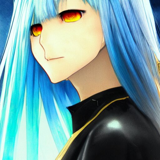 Lexica - Profile shot of rimuru tempest, sky blue straight hair, long ...