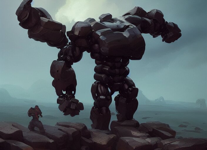 Lexica - Epicly designed very muscular stone obsidian robot with human ...