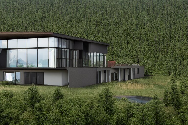 modern modern fachwerk house with in the forest on the foot of E ...
