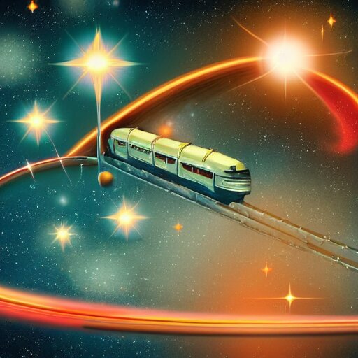 Lexica - A retro sci fi wallpaper of a train flying through space ...
